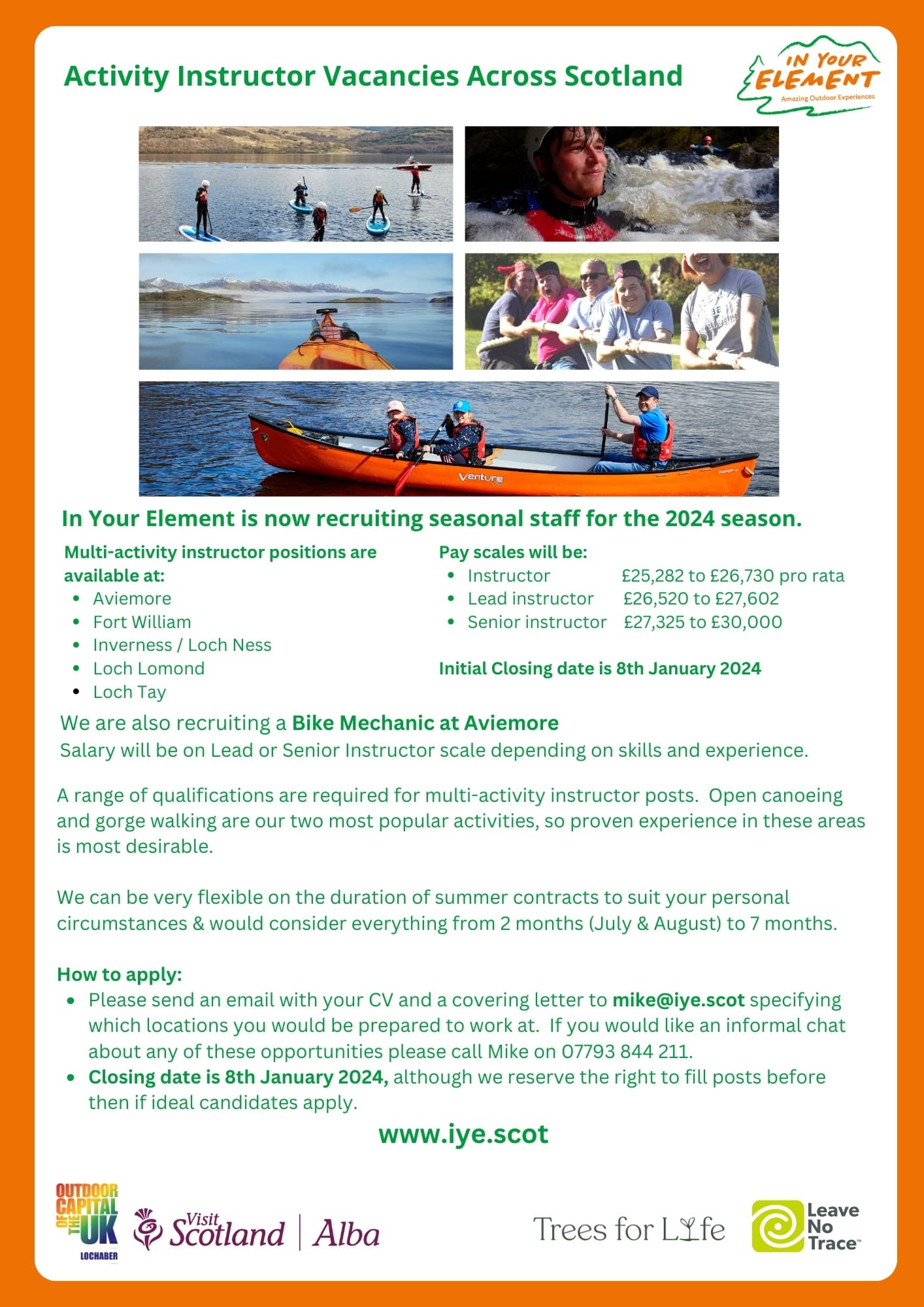 Activity Instructor Vacancies 2024 Season - IYE